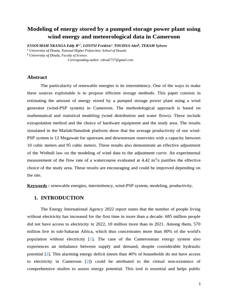 Modeling of Energy Stored by A Pumped Storage Power Plant Using Wind ...