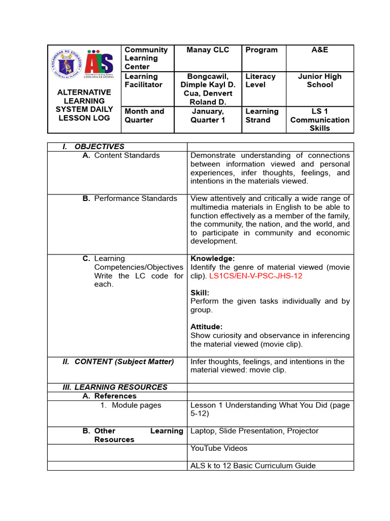 Bongcawil & Cua Als Lp | PDF | Learning | Thought