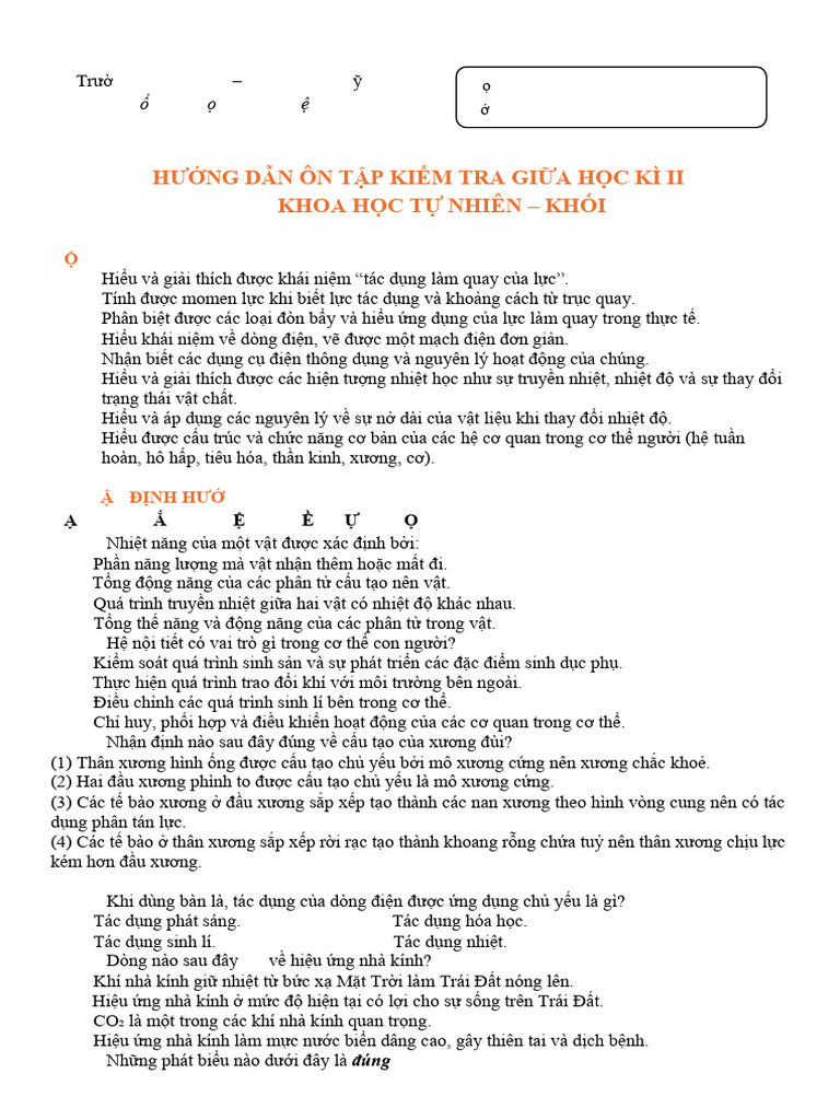 Decuongontap - KHTN8 - Giua Hkii | PDF