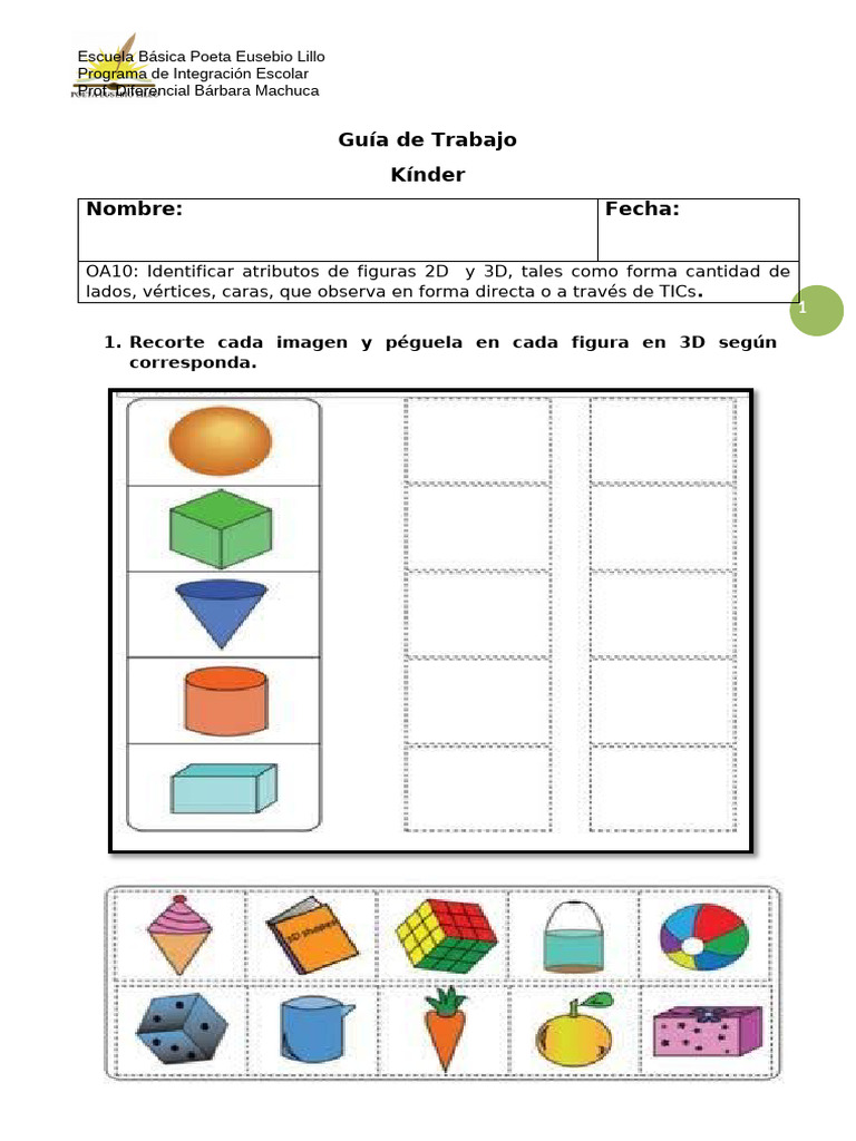 Guía de Trabajo: Figuras 2D y 3D en Kínder | PDF