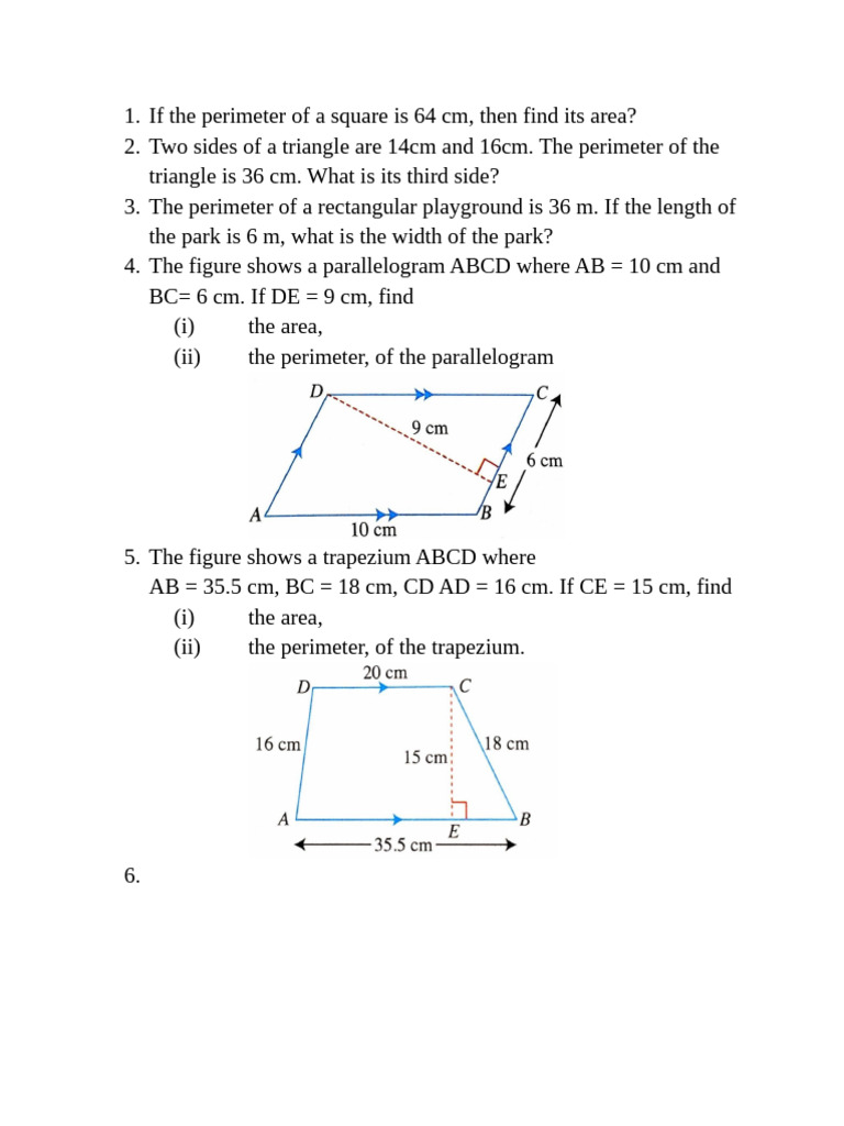 Area and Perimeter Word Problems | PDF