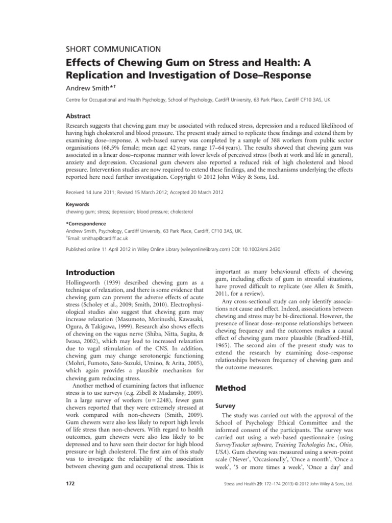 Effects of Chewing Gum On Stress and Health - A Replication and ...