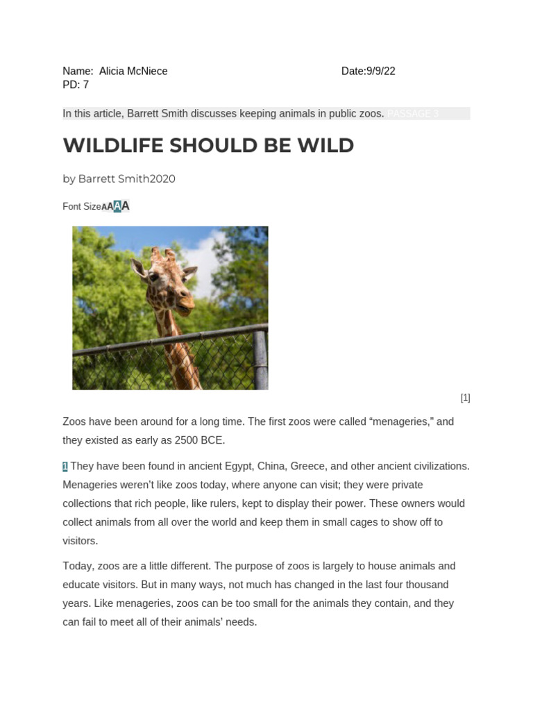 Alicia McNiece-Vides - ELA 6 SLO Pre-Assessment Wildlife Should Be Wild ...