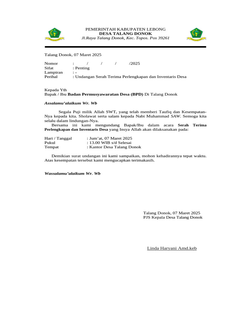 Surat Undangan Kades Ke BPD | PDF