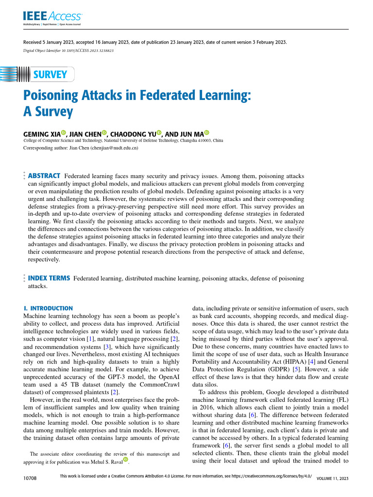 Poisoning Attacks In Federated Learning A Survey Pdf Machine Learning Support Vector Machine