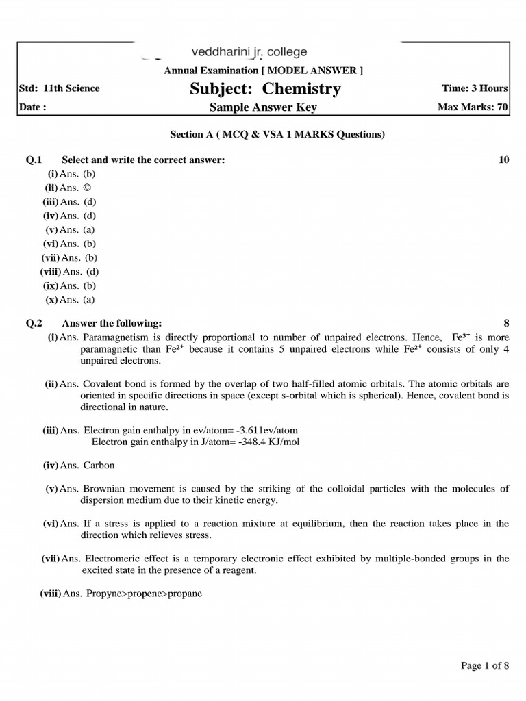 Annual Exam Chemistry Answer Key | PDF