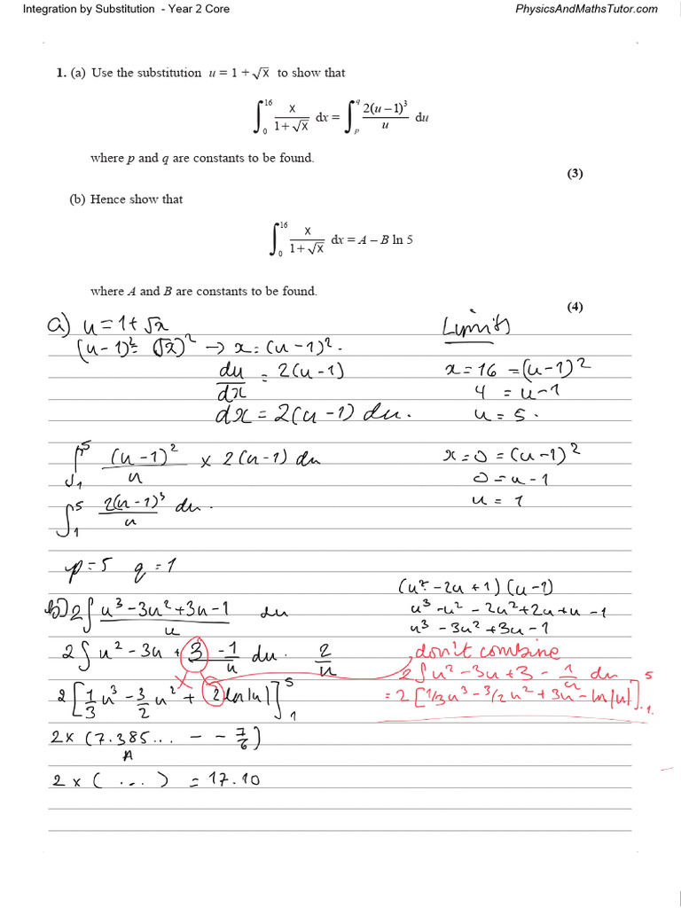 Integration by Substitution QP | PDF | Mathematics | Algebra