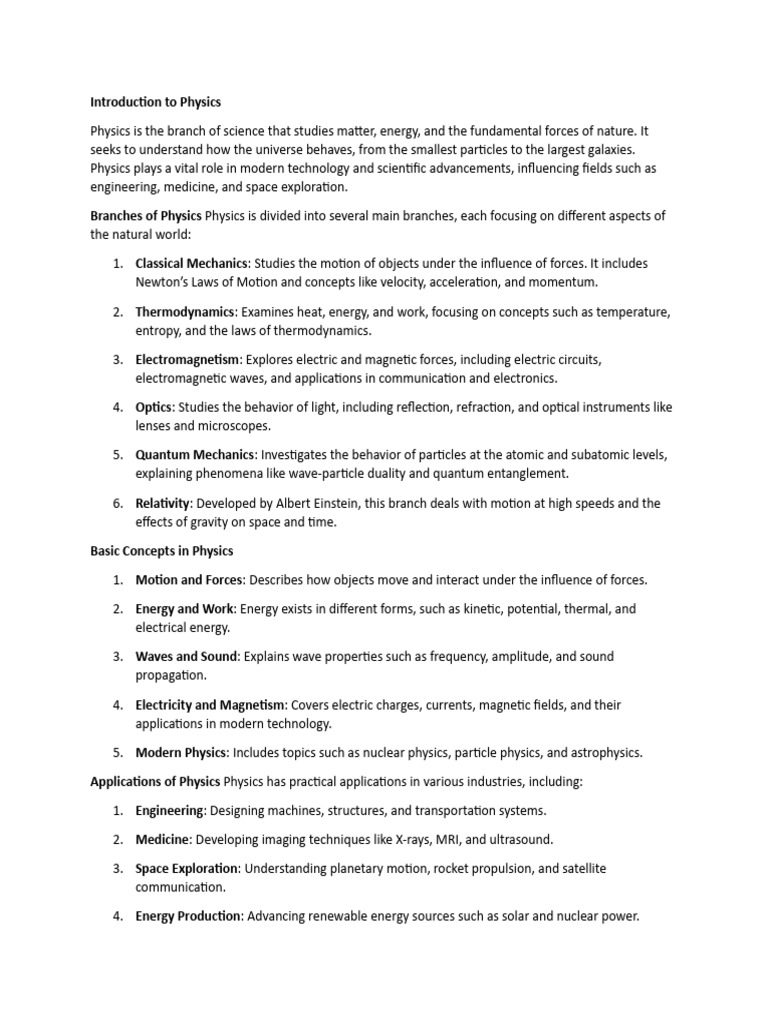 Introduction To Physics | PDF | Physics | Force