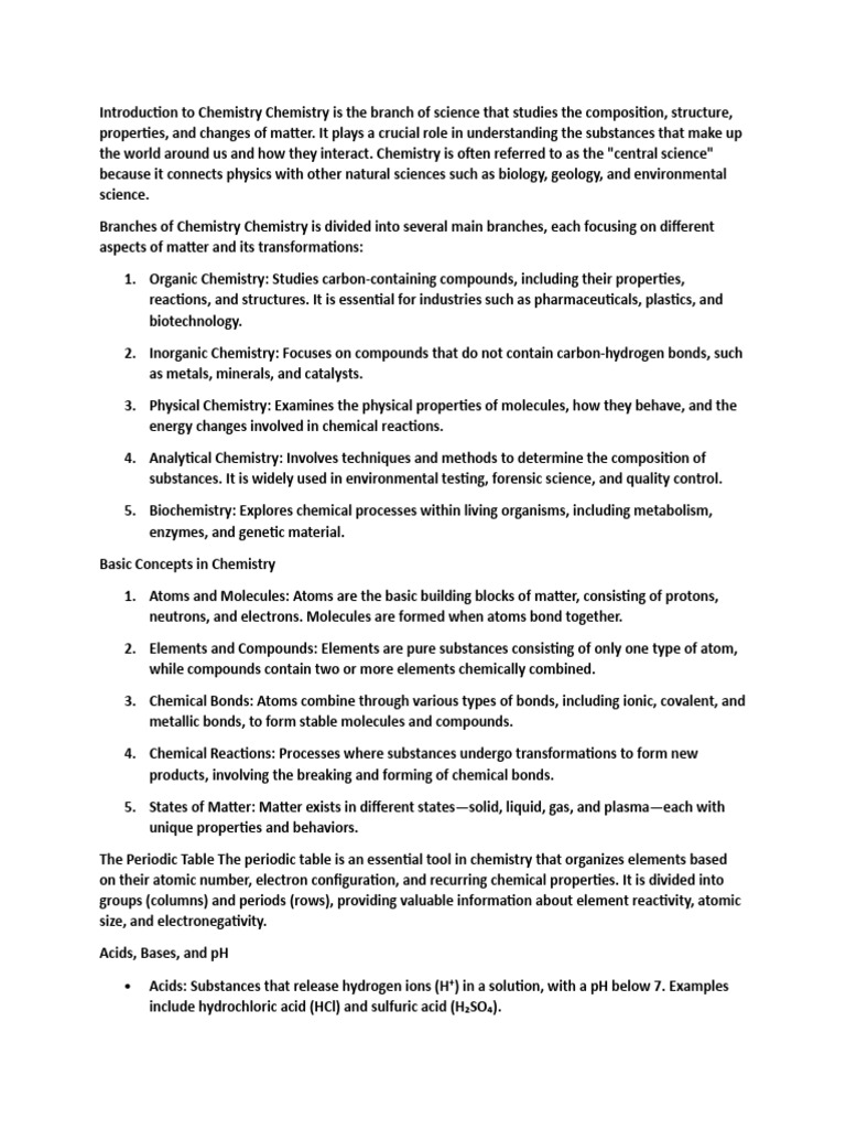 Introduction To Chemistry | PDF | Chemistry | Chemical Compounds
