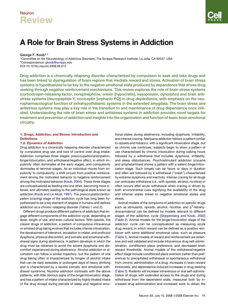 A Role for Brain Stress Systems in Addiction | PDF | Relapse ...