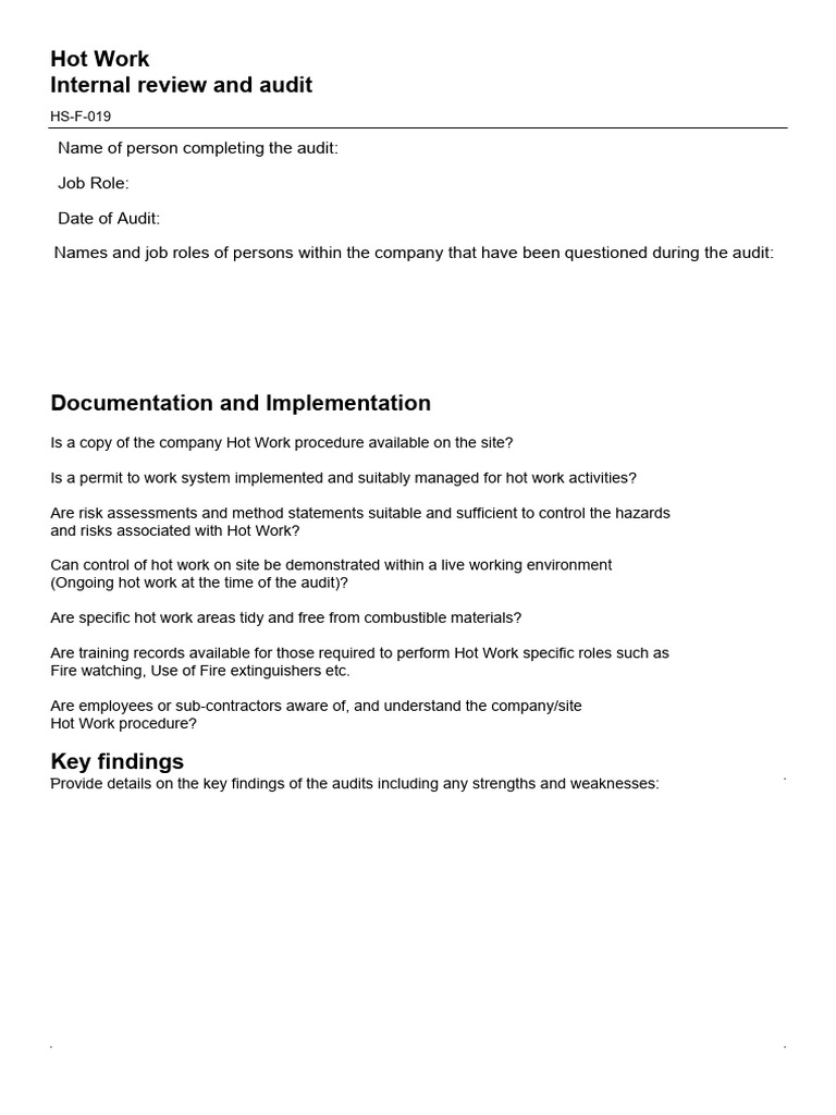 Hot Work Process Audit Review | PDF