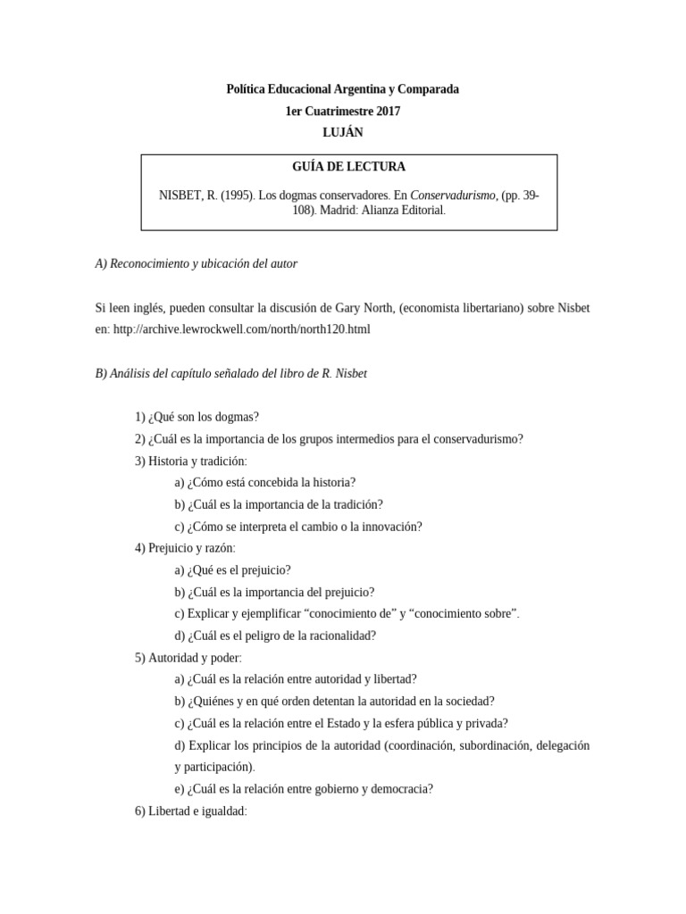 Guía Nisbet | PDF | Conservatismo | Ciencias Políticas