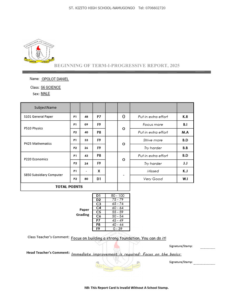 OPOLOT DANIELReportCard | PDF