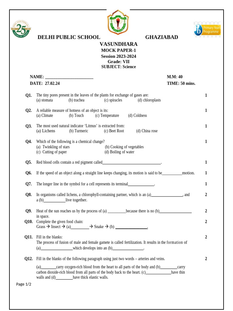 Mock Paper 1 | PDF | Gastrointestinal Tract | Small Intestine