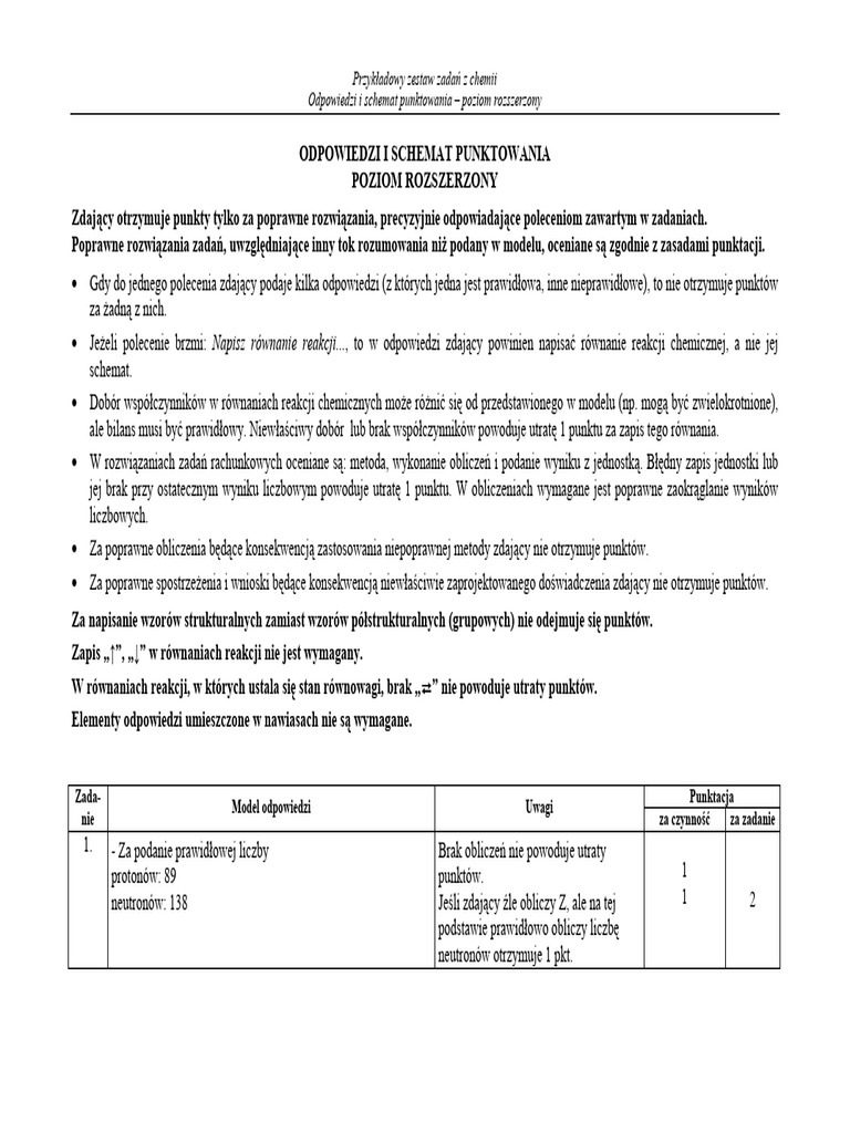 Napisz Równanie Reakcji... : Przyk Adowy Zestaw Zada Z Chemii Odpowiedzi I Schemat Punktowania ...