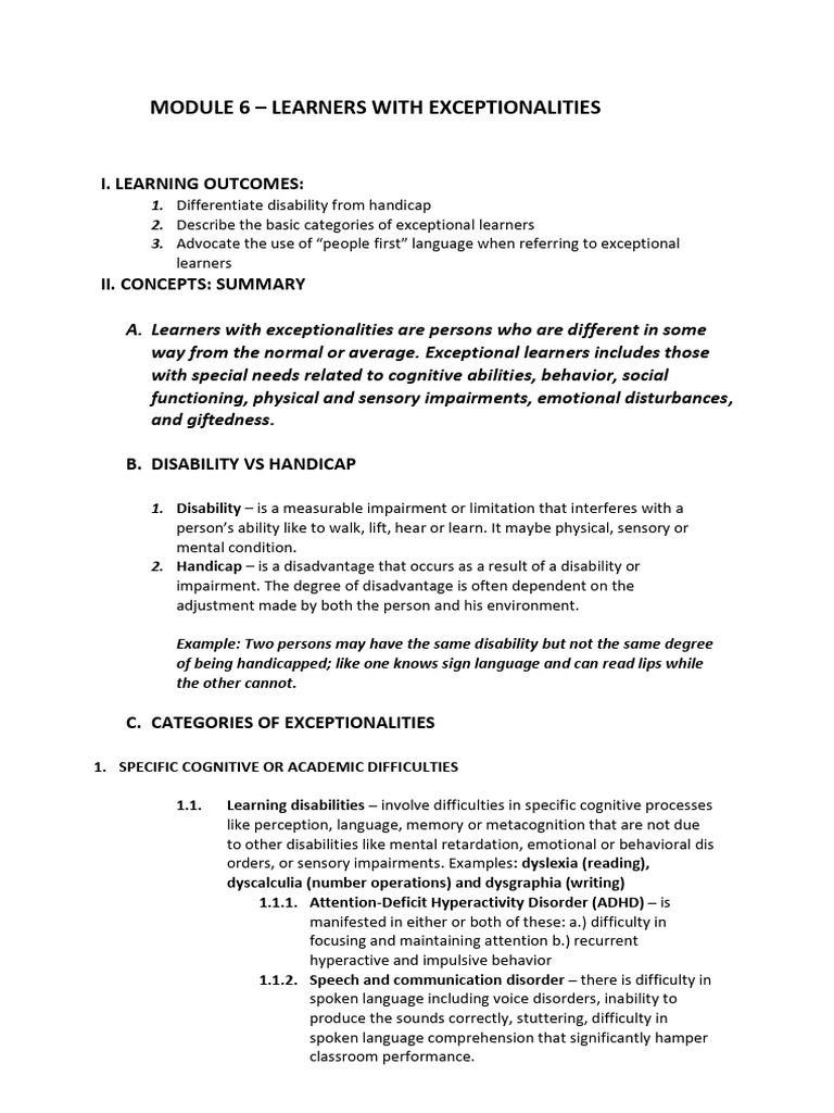 Module 6 - Learners With Disabilities | PDF | Disability | Learning