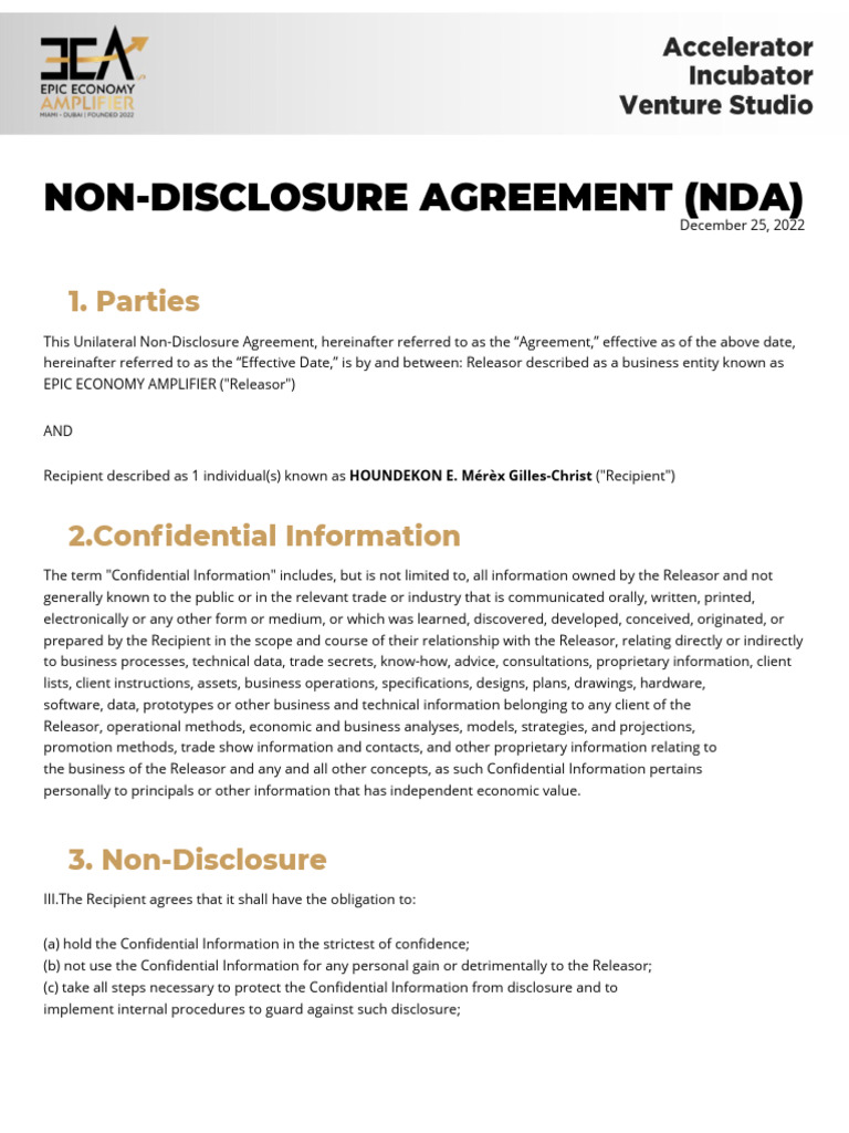 EEA NDA Confidentiality Agreement - Filled PDF | PDF | Non Disclosure Agreement | Discovery (Law)