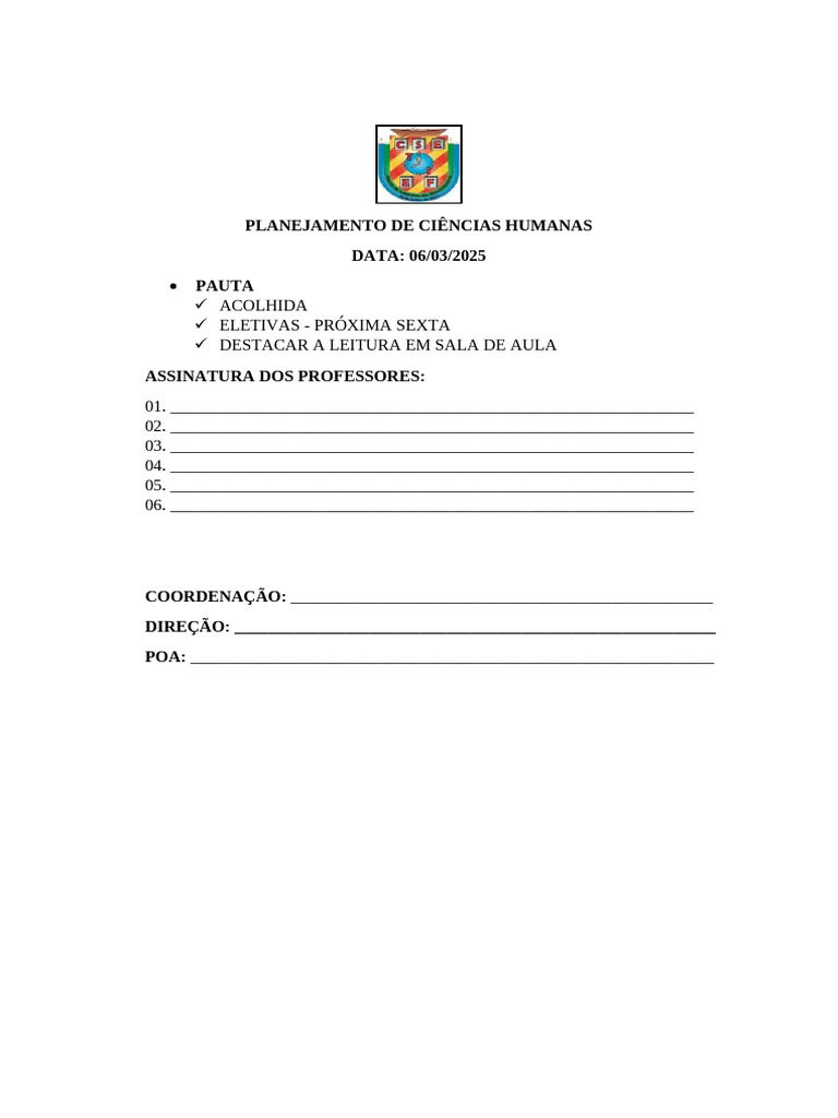 MODELO DE PAUTA DE PLANEJAMENTO | PDF