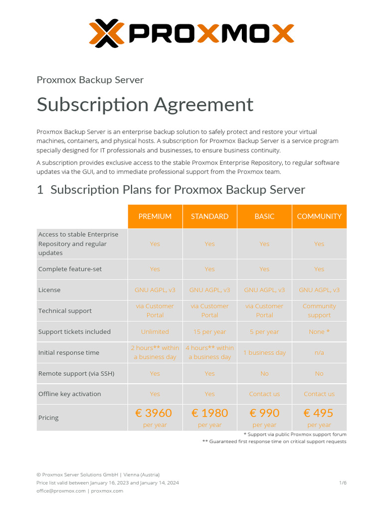 Proxmox Backup Server Subscription Plans | PDF | Subscription Business ...