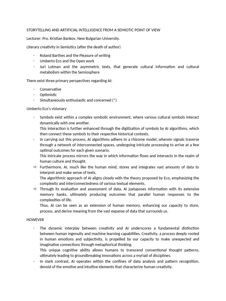 (LKT) Storytelling and Artificial Intelligence From A Semiotic Point of View | PDF | Artificial ...