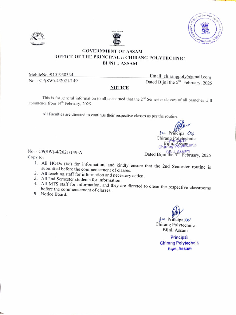 2nd Semester Classes Start Notice | PDF