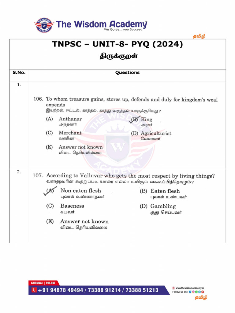 Thirukural PYQ 2024 | PDF