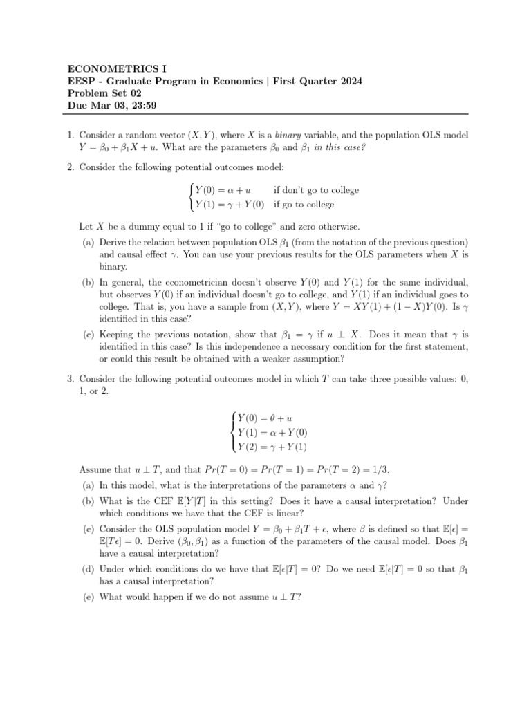 Problem Set 02 | PDF | Econometrics | Ordinary Least Squares Problem Set 02 | PDF | Econometrics | Ordinary Least Squares
