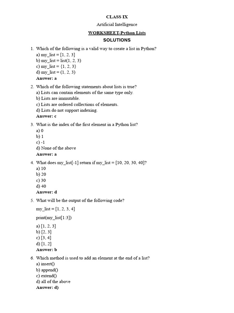 Class 9 Python Lists Solutions | PDF | Python (Programming Language ...