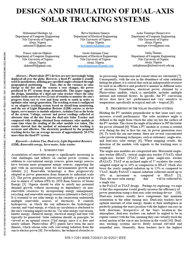 Design and Simulation of Dual-Axis Solar Tracking Systems | PDF ...