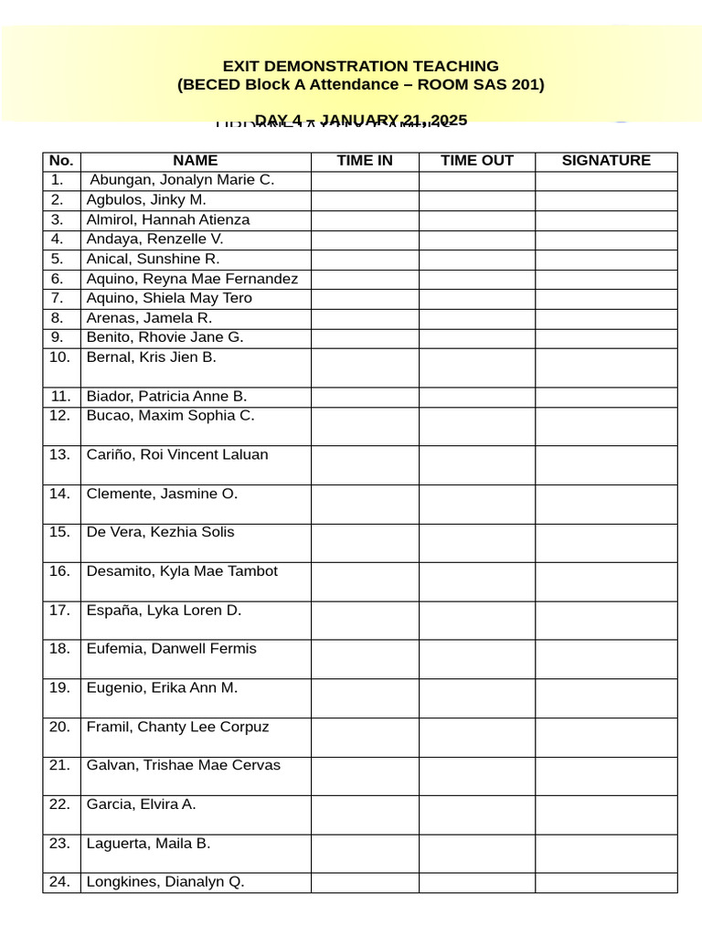 Attendance for Exit Demo Teaching | PDF