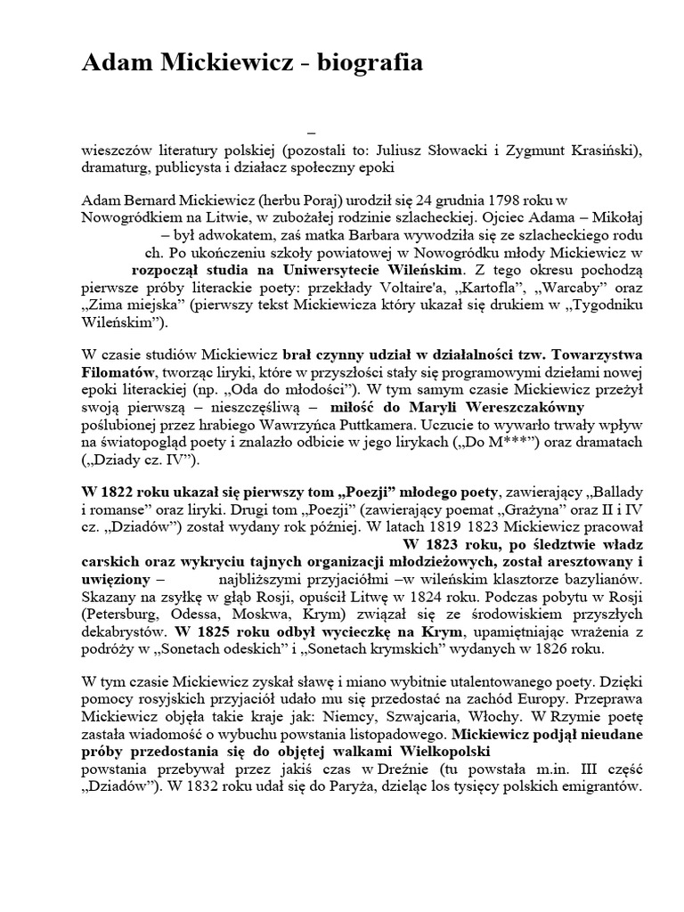 Adam Mickiewicz Biografia 2 | PDF
