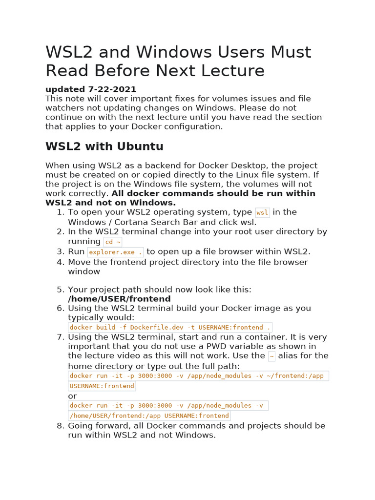 WSL2 and Windows Users Must Read Before Next Lecture | PDF | Superuser ...