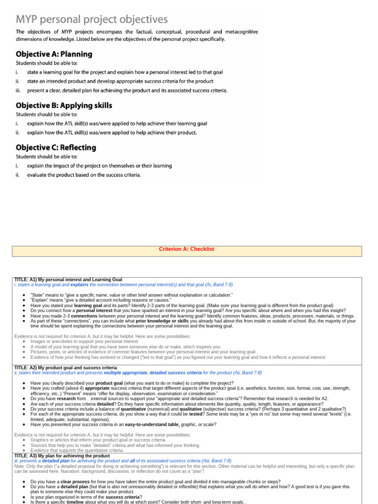 24 - 25 Personal Project Checklist | PDF | Learning | Goal