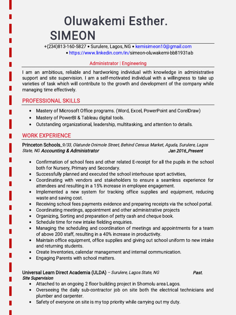 Simeon Oluwakemi Esther - CV. - Updated 04.01.2025 | PDF