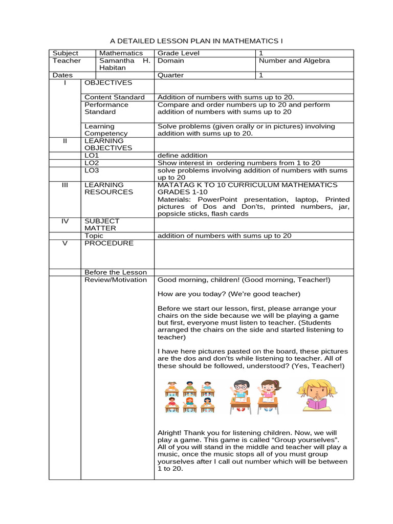 A Detailed Lesson Plan in Mathematics 1 | PDF | Mathematics | Learning