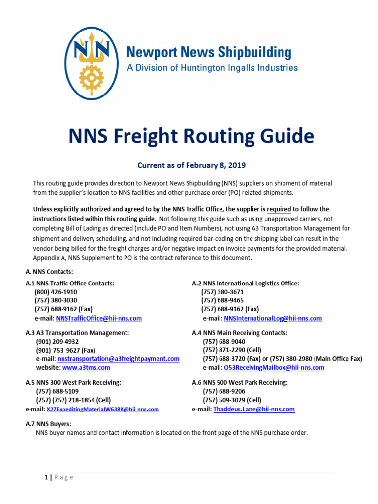 NNS Freight Routing Guide | PDF | Cargo | Receipt