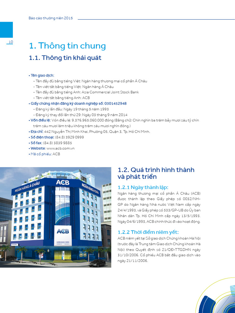 Quá trình hình thành và phát triển ACB | PDF