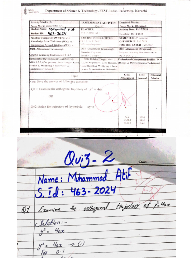Differential Equation Quiz 2 | PDF