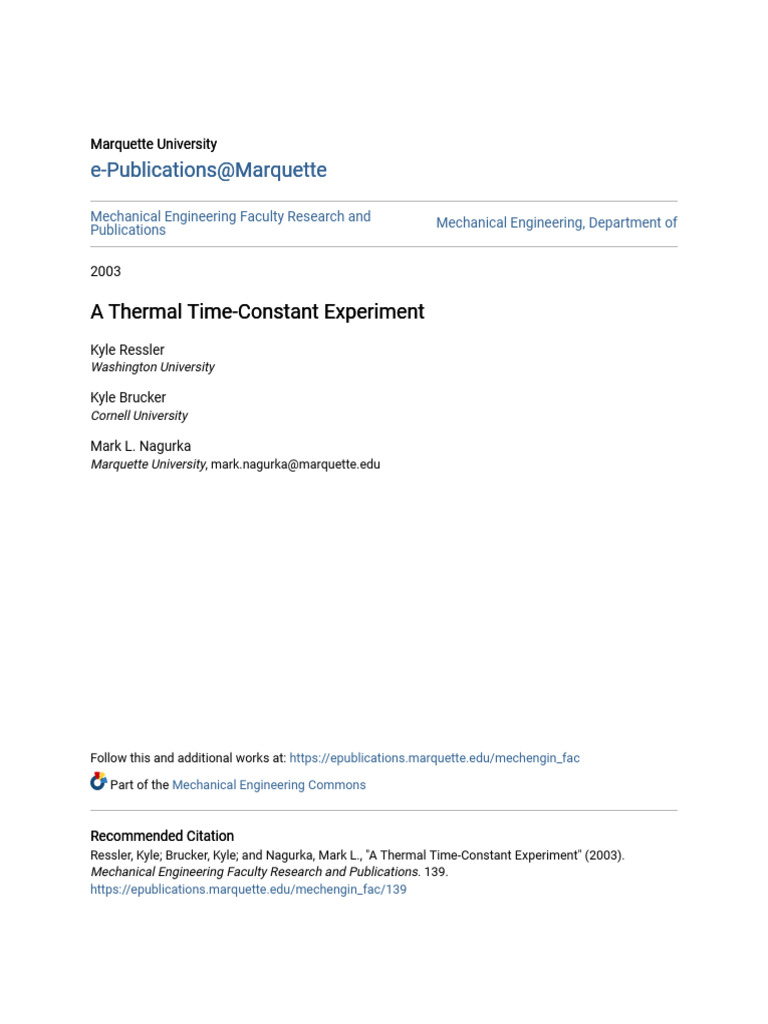 A Thermal Time-Constant Experiment | PDF | Experiment | Temperature