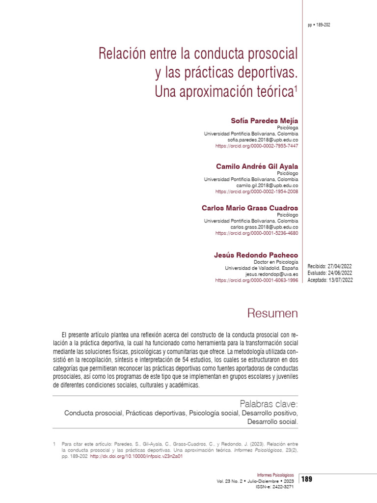 Relación Entre La Conducta Prosocial y Las Prácticas Deportivas. Una ...