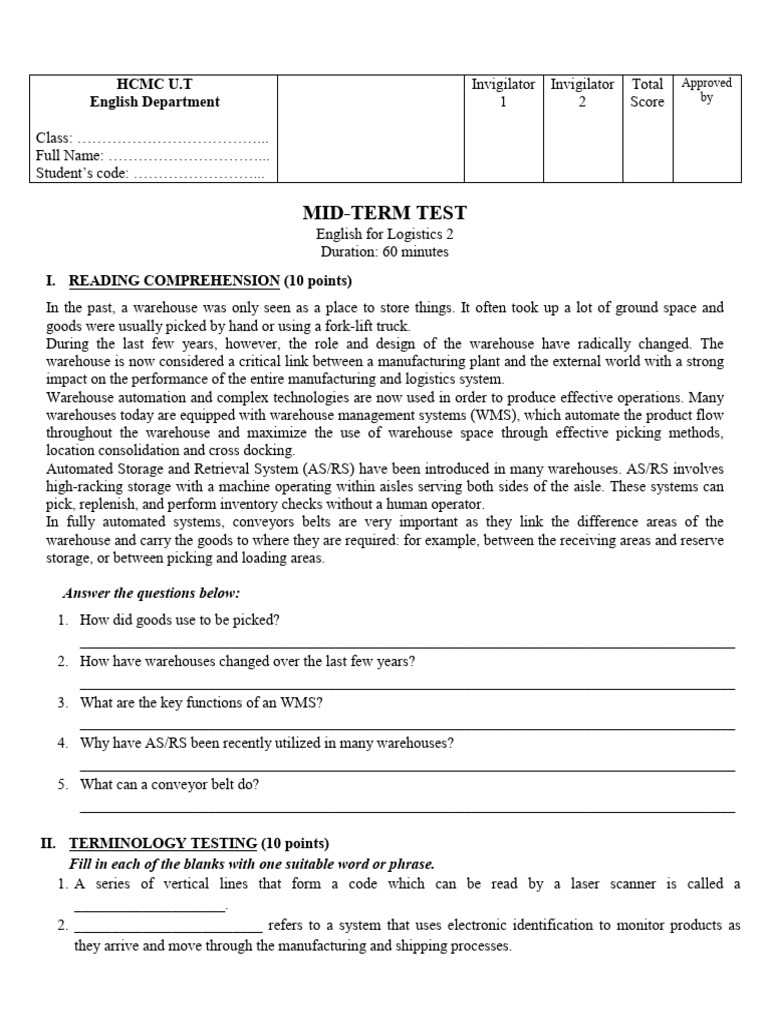 Mid-Term 2 | PDF | Warehouse | Logistics