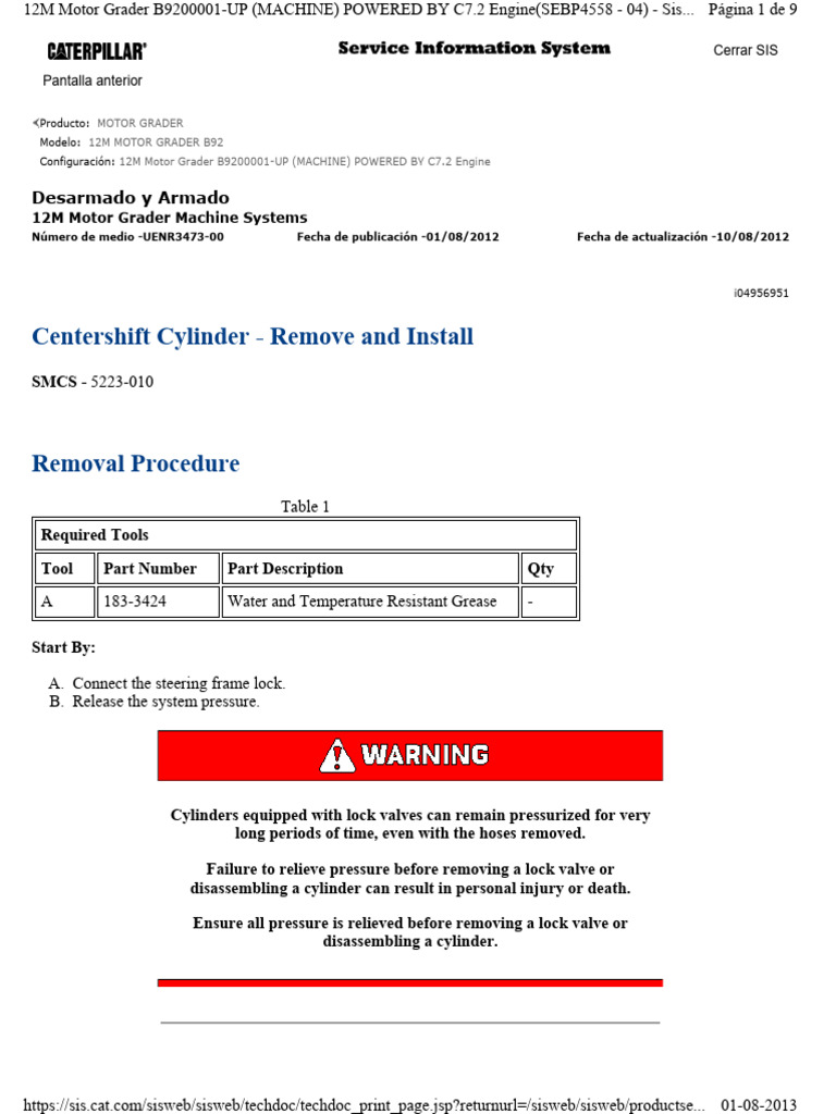 Centershift Cylinder - Remove and Install | PDF | Engines ...