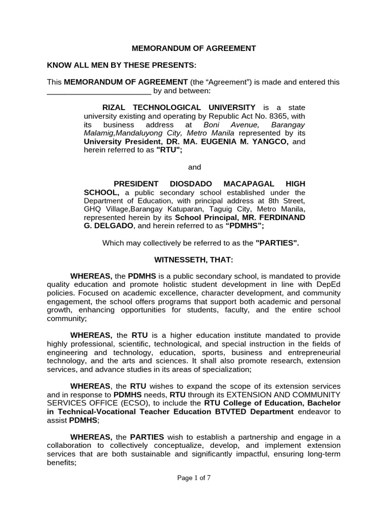 MOA Template For Outeach Program | PDF | Justice | Crime & Violence