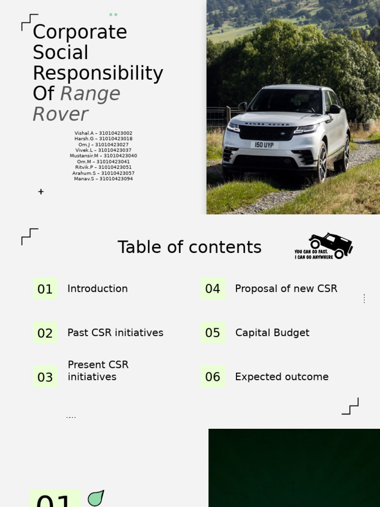 Range Rover's CSR Initiatives Overview | PDF | Corporate Social ...