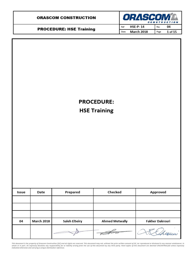 P-14 HSE Training Procedure | PDF | Occupational Safety And Health ...