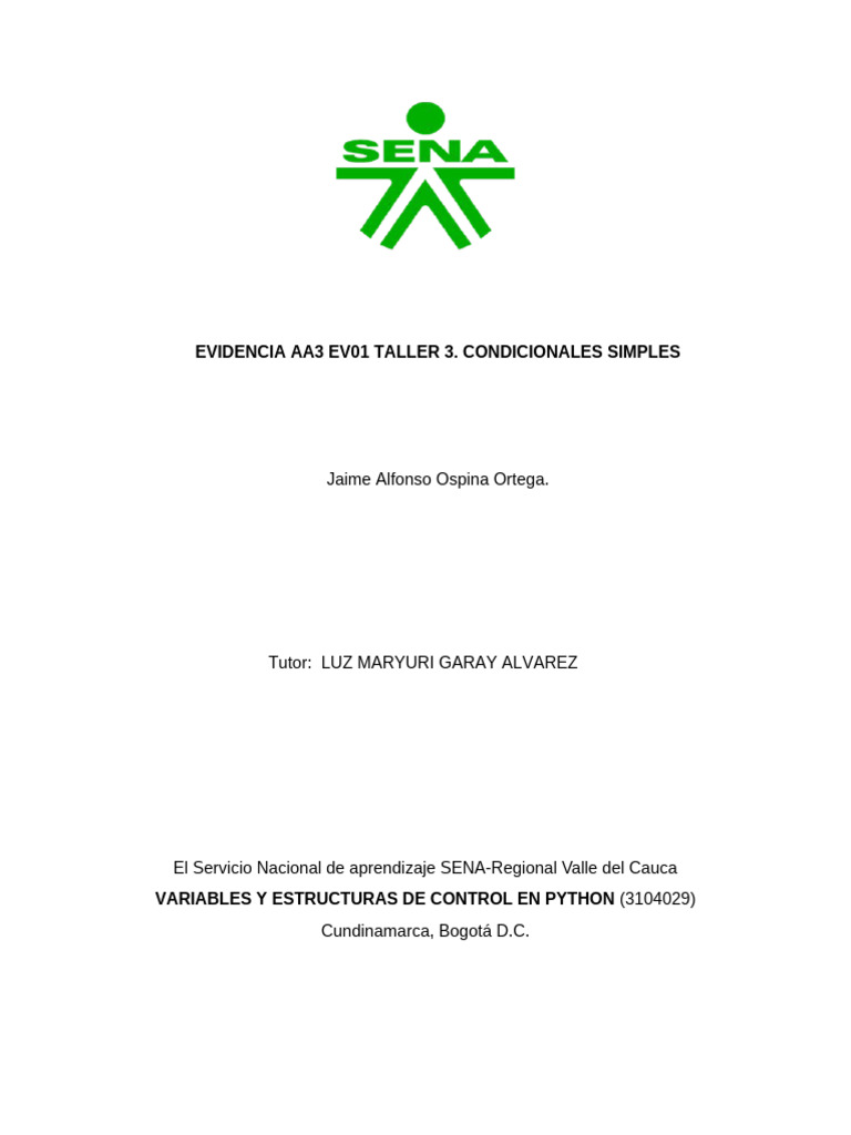 Evidencia Aa3-Ev01 Taller 3 Condiciones Simples | PDF