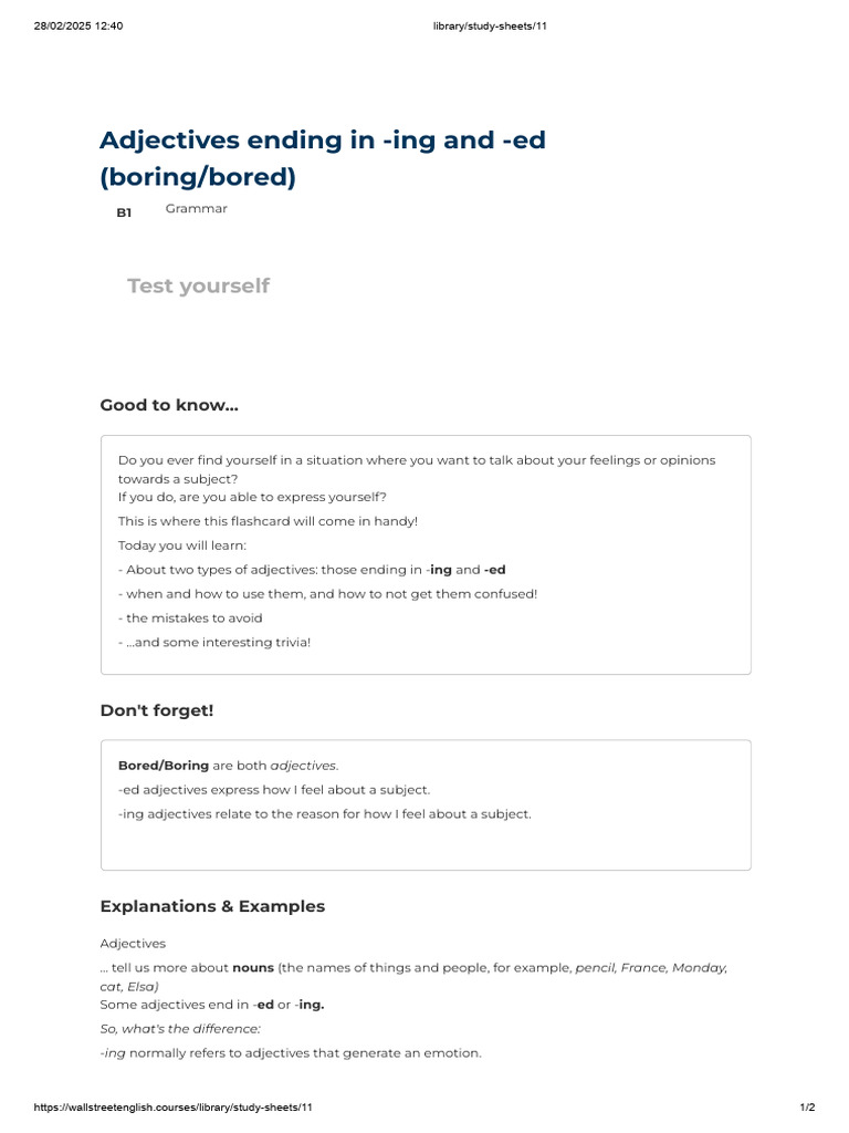 Adjectives Ending in - Ing and - Ed | PDF | Adjective | Morphology