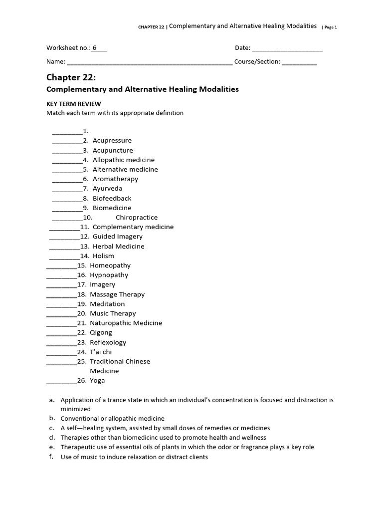 Complementary and Alternative Healing Modalities: Key Term Review | PDF ...