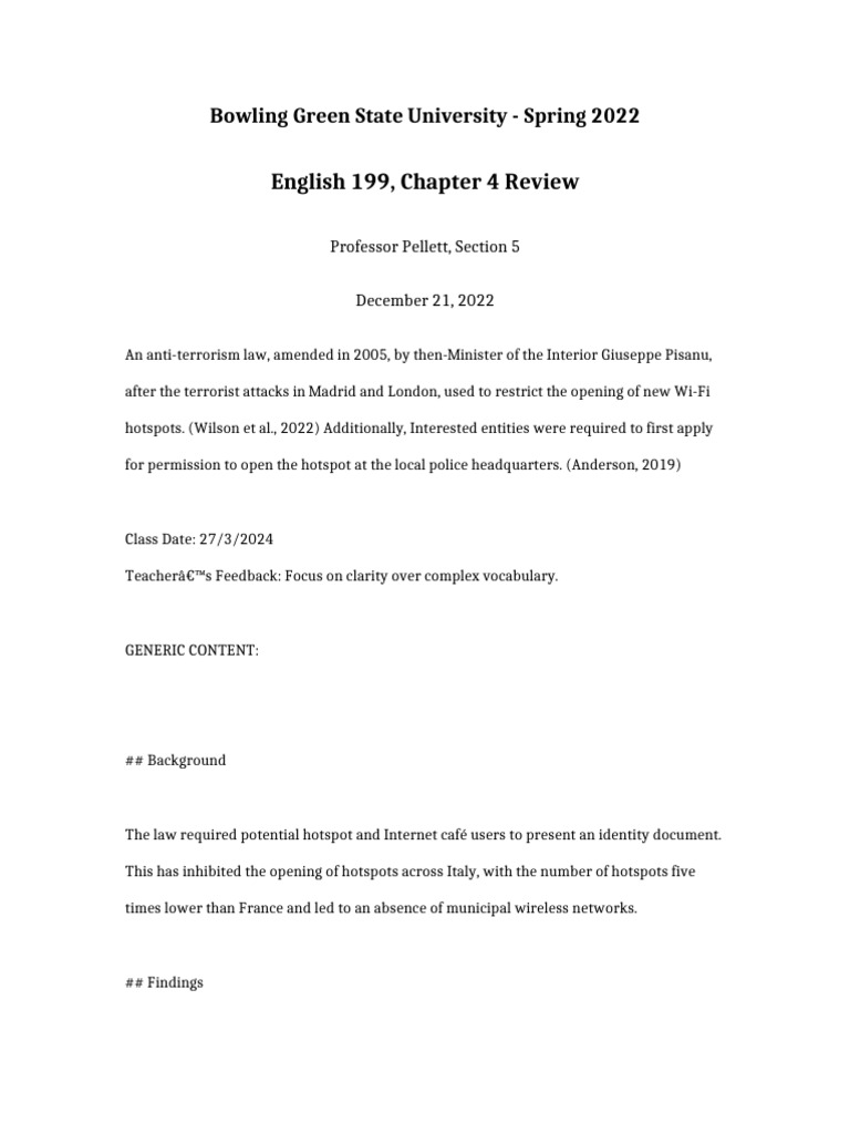 English 199 Chapter 4 Review | PDF