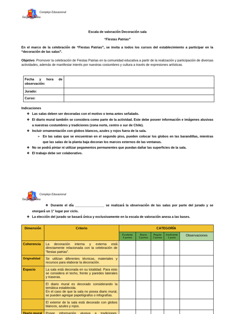 Escala de Valoración Decoración Sala | PDF